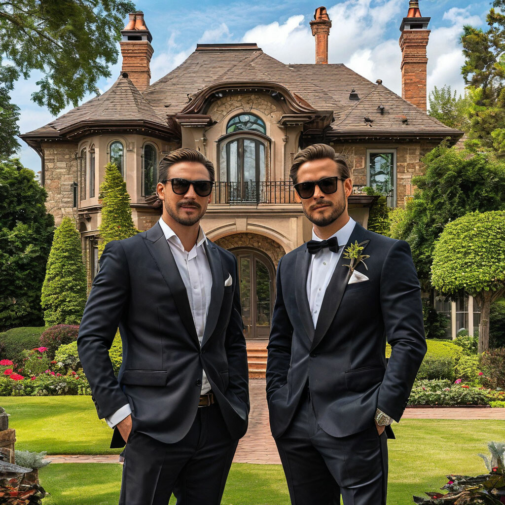 "Two rich men's friends are standing …" — image created in Shedevrum