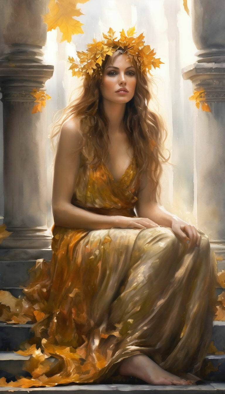 "The Incarnation:Autumn Goddess Dramatis,wet magic watercolor,sfumato ...