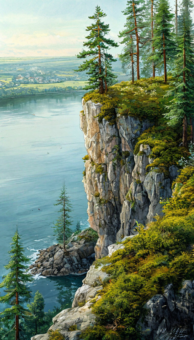 "There is a cliff on the Volga, …" — image created in Shedevrum