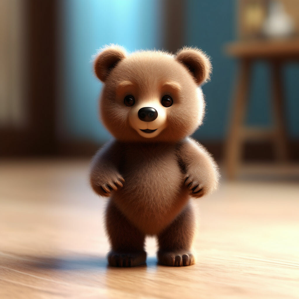 "Create a little bear standing on 2 paws" — image created in Shedevrum