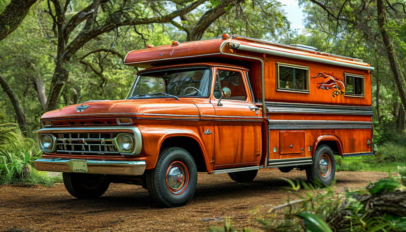"Del Ray Sky Lounge 1966, pickup truck, camper, realistic, 4k, high ...