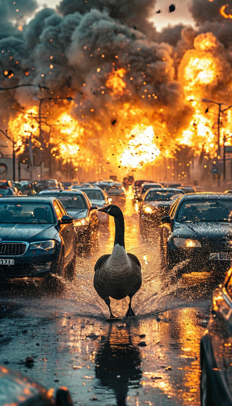 "🔥wallpapers for you🔥 the goose runs between a large number of cars ...