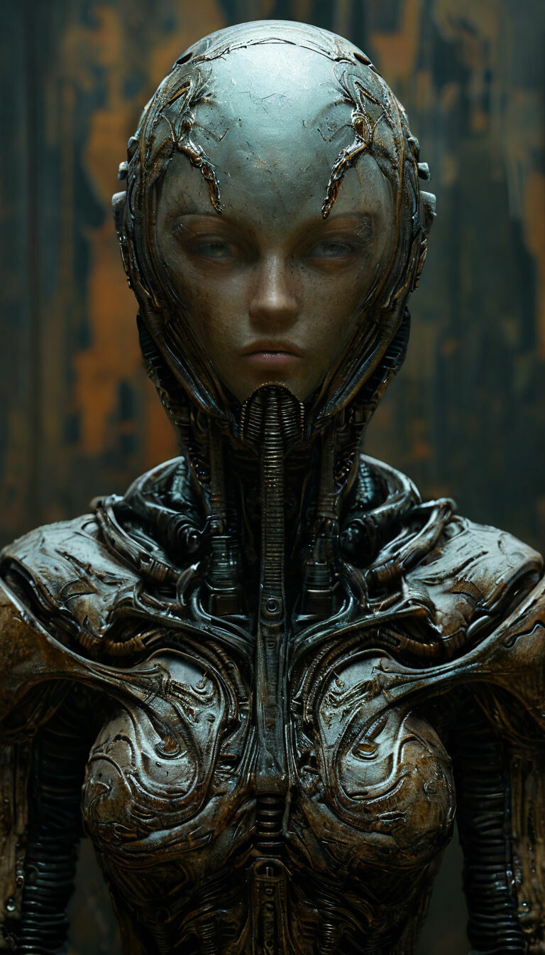 "Scorn game, Giger's painting style, female" — image created in Shedevrum