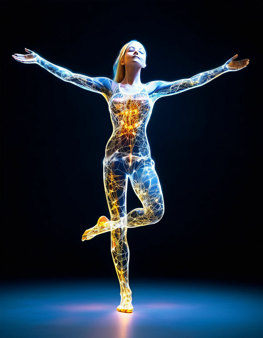 "The girl stands in the stork pose …" — image created in Shedevrum