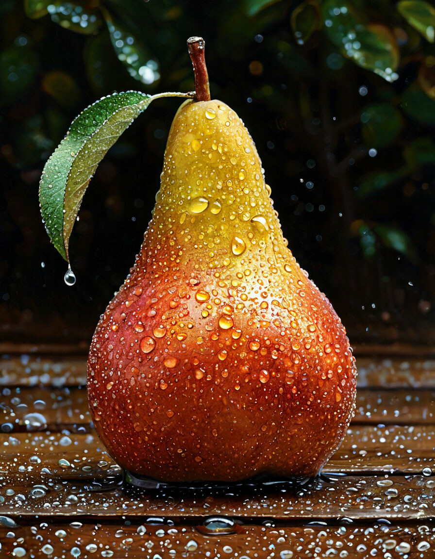 ". ruddy pear, pointillism, drop, dot…" — image created in Shedevrum