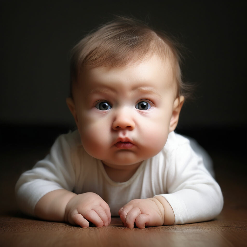 "A baby with pouting lips on the floor of his face" — image created in ...