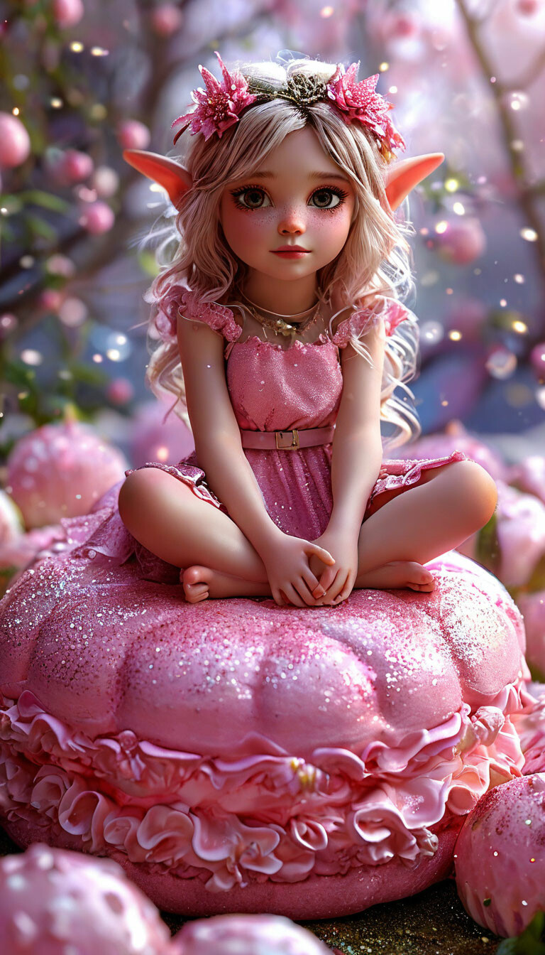 "Cute little elf beauty, sitting on …" — image created in Shedevrum