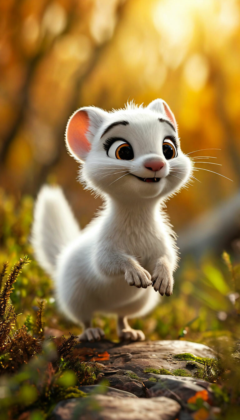 "Ermine, frolicking, close-up, pixar" — image created in Shedevrum