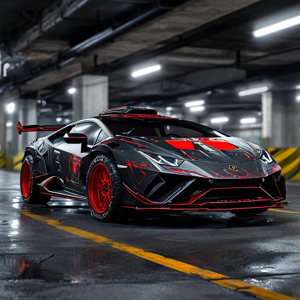 "Black and red Lamborghini Hurakan of …" — image created in Shedevrum