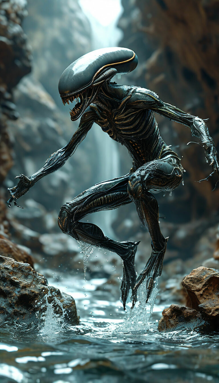 «Flexible body of Aliens with a tail , carefully hunts in the sea, in ...