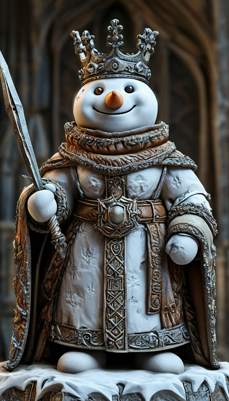 "3D relief medieval miniature: The snowman is the king of snowmen ...