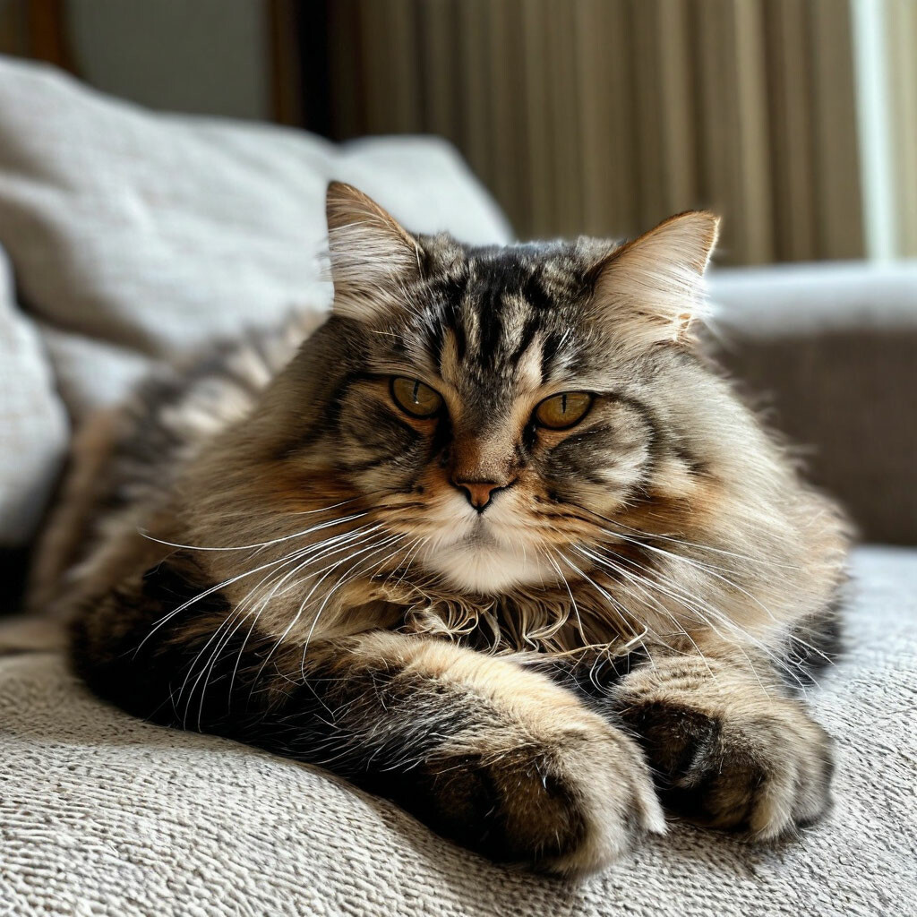 "Mikun the cat is beautiful, lying on the couch" — image created in ...