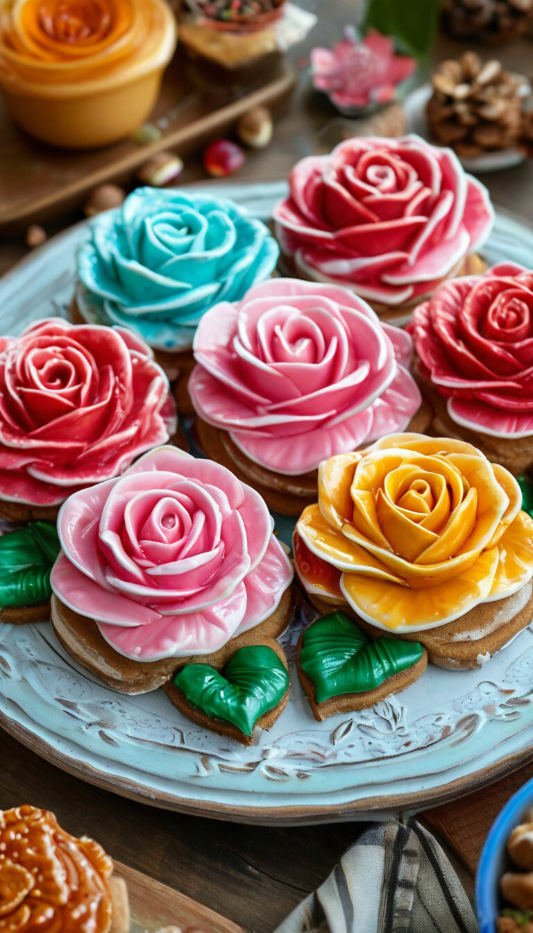 "Gingerbread roses with colored glaze" — image created in Shedevrum