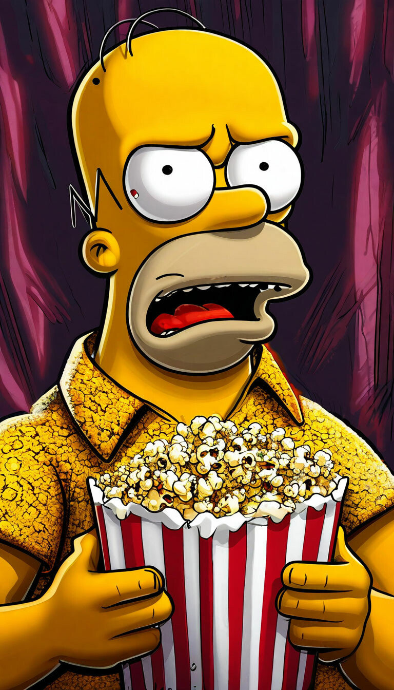 "Homer Simpson eats popcorn, gets angry,nft, cartoon, comics ...