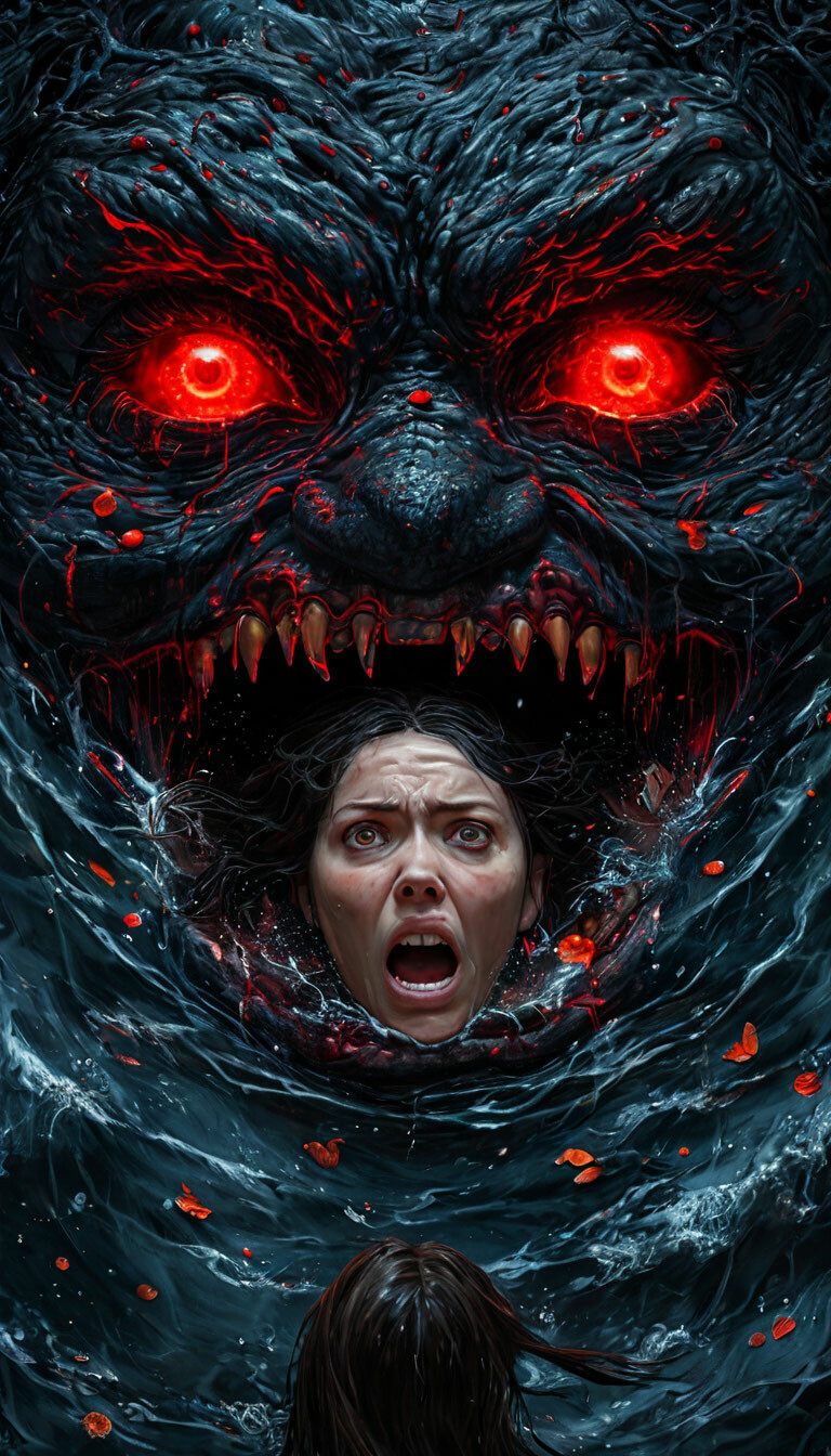 Girl top view, in the mouth of a …" — image created in Shedevrum