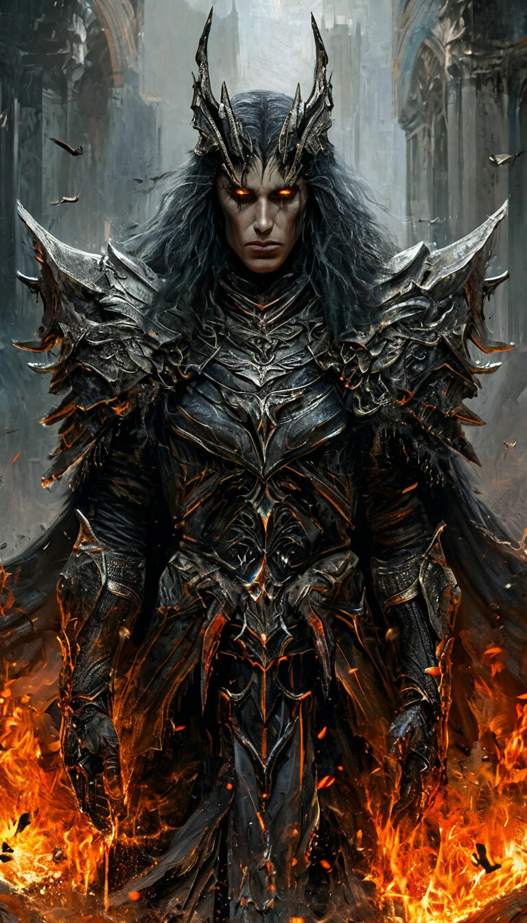 "Sauron the Necromancer detailed art oil paints streaks of paint rough ...