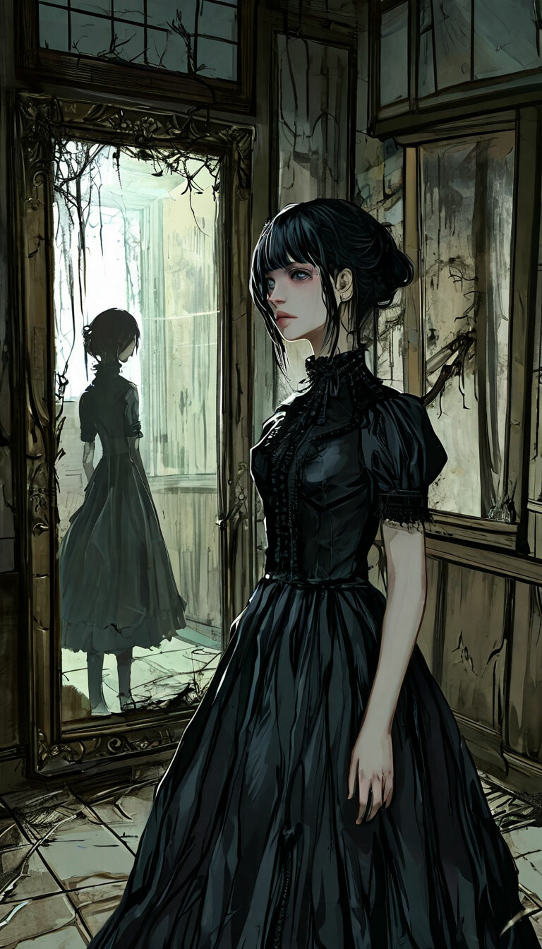 "Fran Bowe, horror game illustration" — image created in Shedevrum