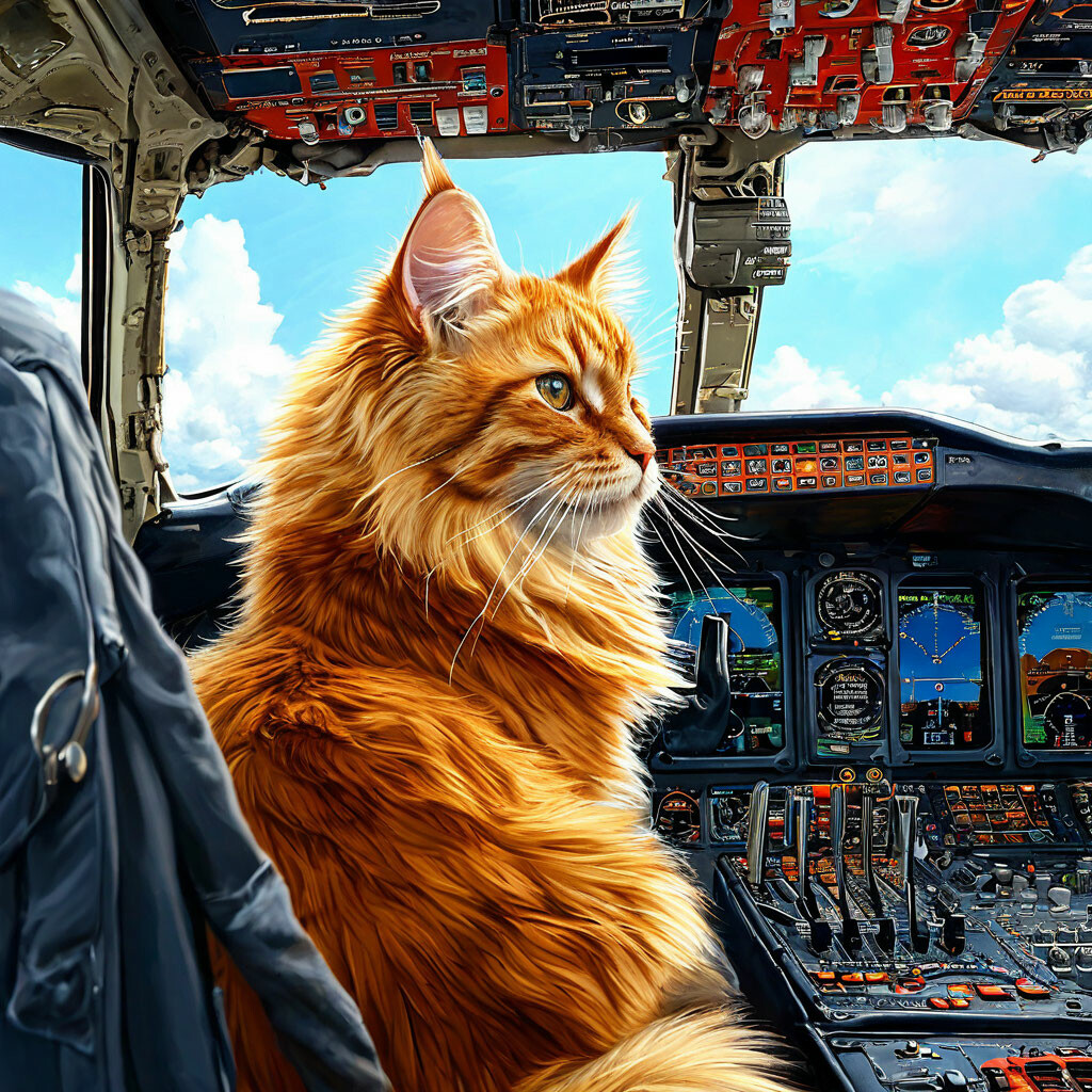 «Кот породы мейкун управляет …» — картинка создана в Шедевруме