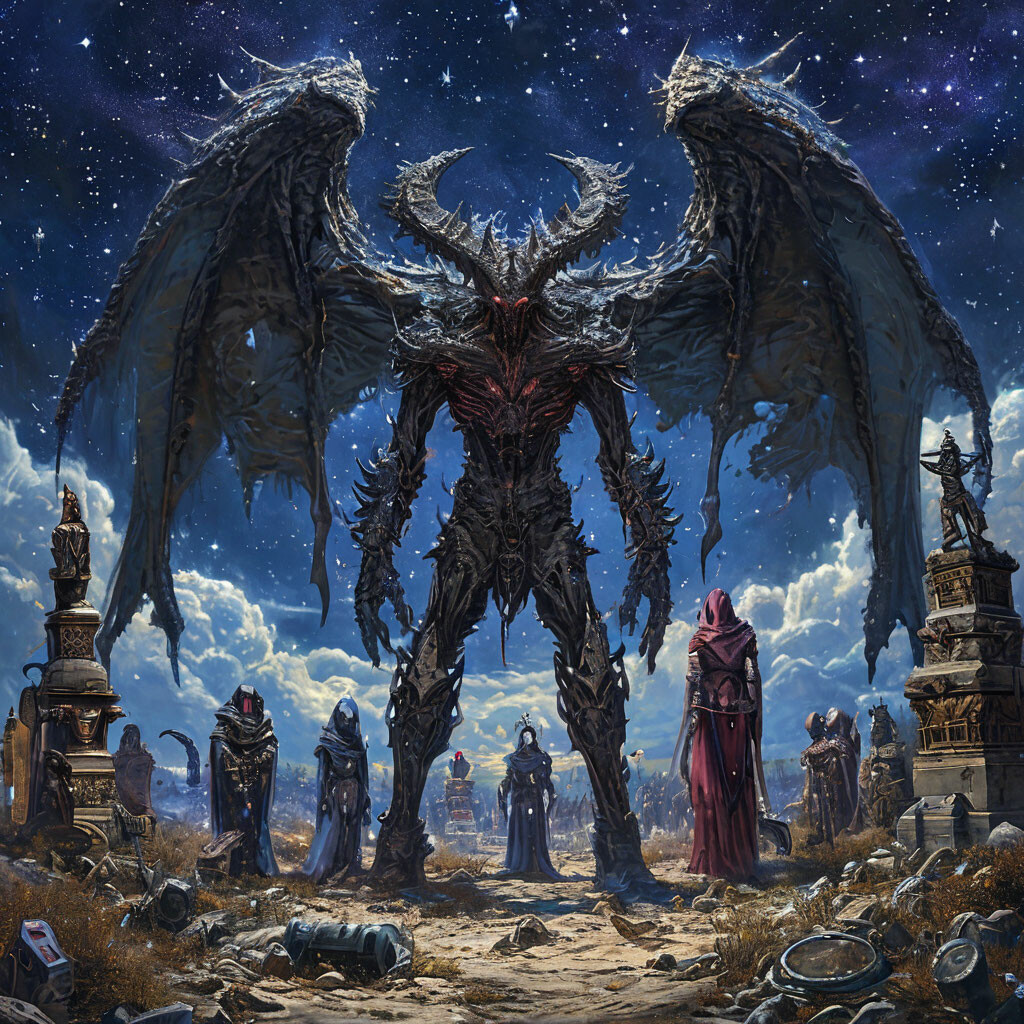 «Звёздная тьма, Демон, артефакты, …» — картинка создана в Шедевруме