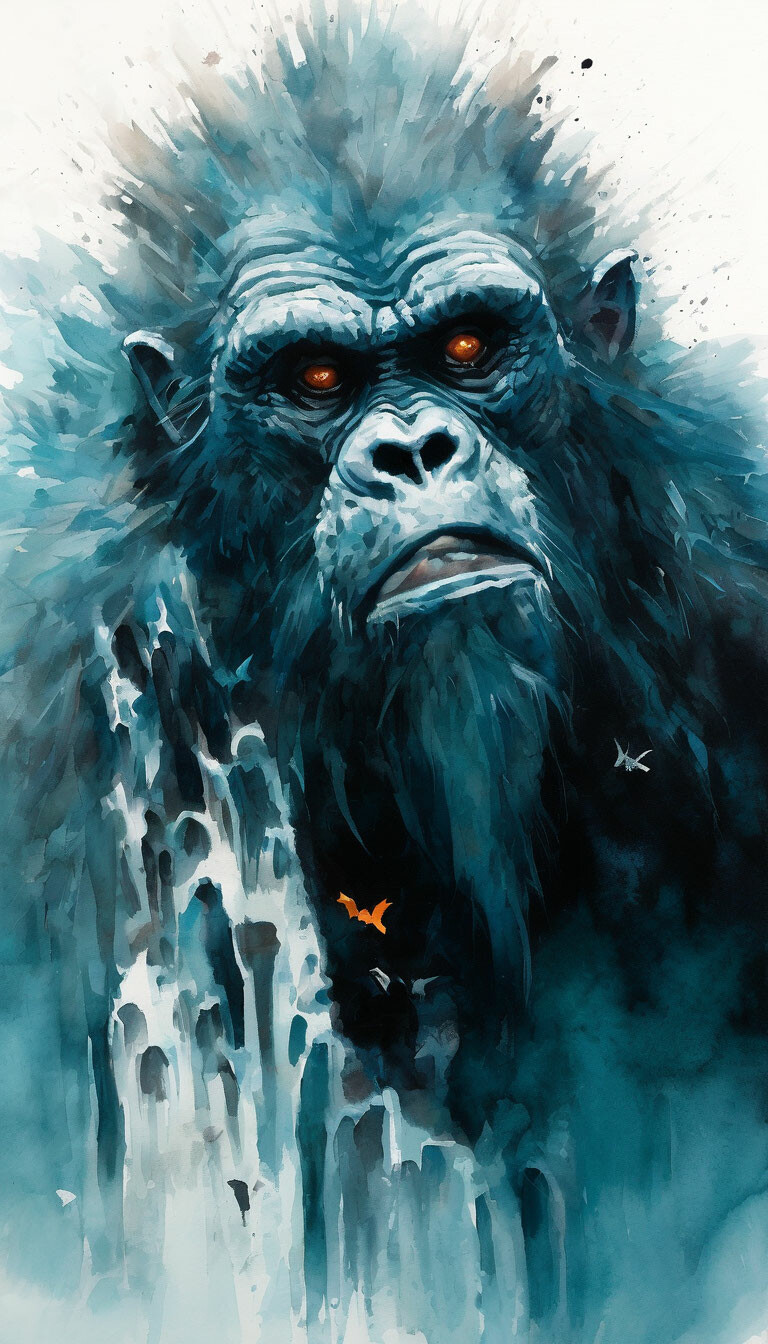"Portrait of a huge ape-like gloomy, …" — image created in Shedevrum