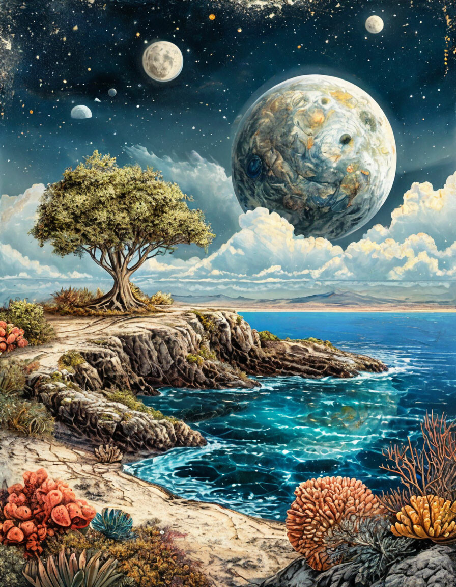 "Comic poster, aquatic exoplanet ocean…" — image created in Shedevrum