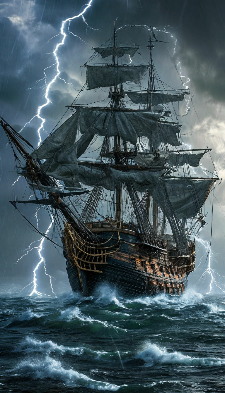 "The Flying Dutchman ghost ship. fantasy, mystical, horror, smoky ...