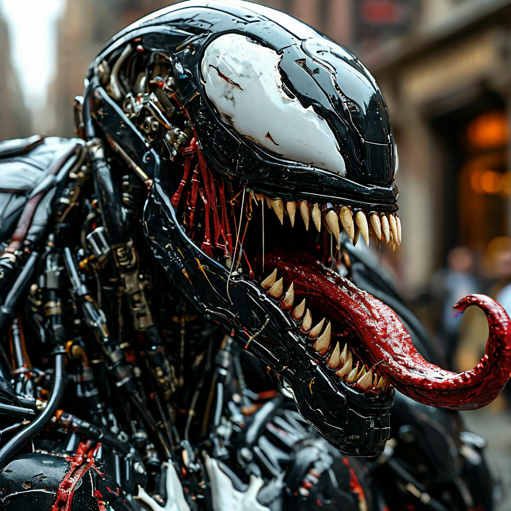 "Venom robot powerful big jaw fangs …" — image created in Shedevrum