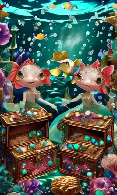 «In the underwater kingdom on the seabed, anthropomorphic fish girls in ...
