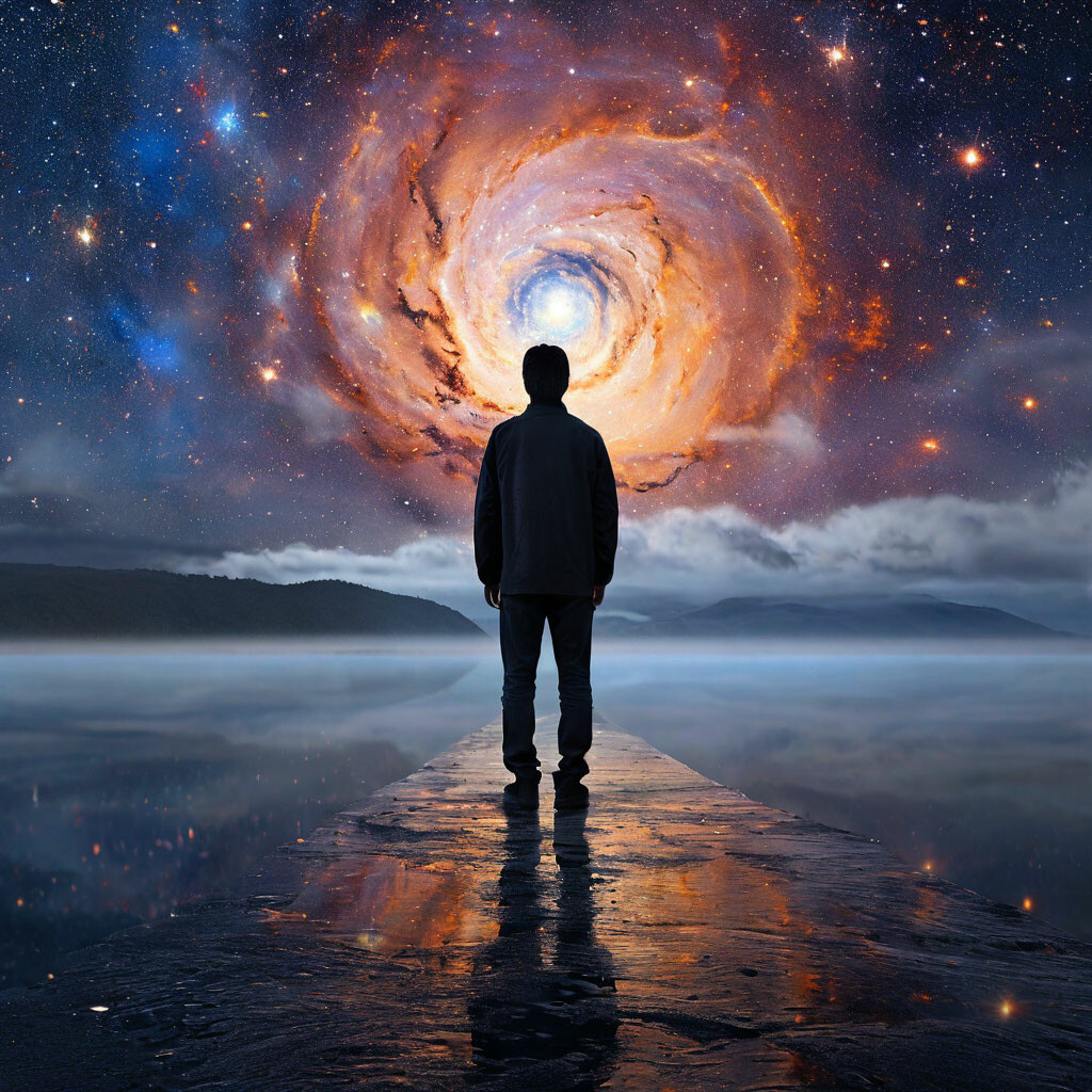 "Authentic, 3d abstraction , vantablack , minimalism, a man standing ...