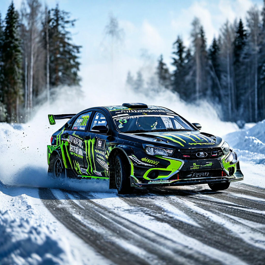 "LADA VESTA DRIFT MONSTER ENERGY, wild drift in the snow" — image ...