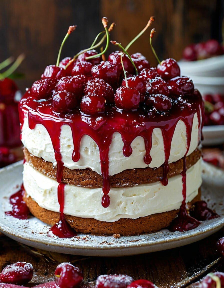 "Appetizing cake,white cream,delicate sponge cake,decorated with cherry ...