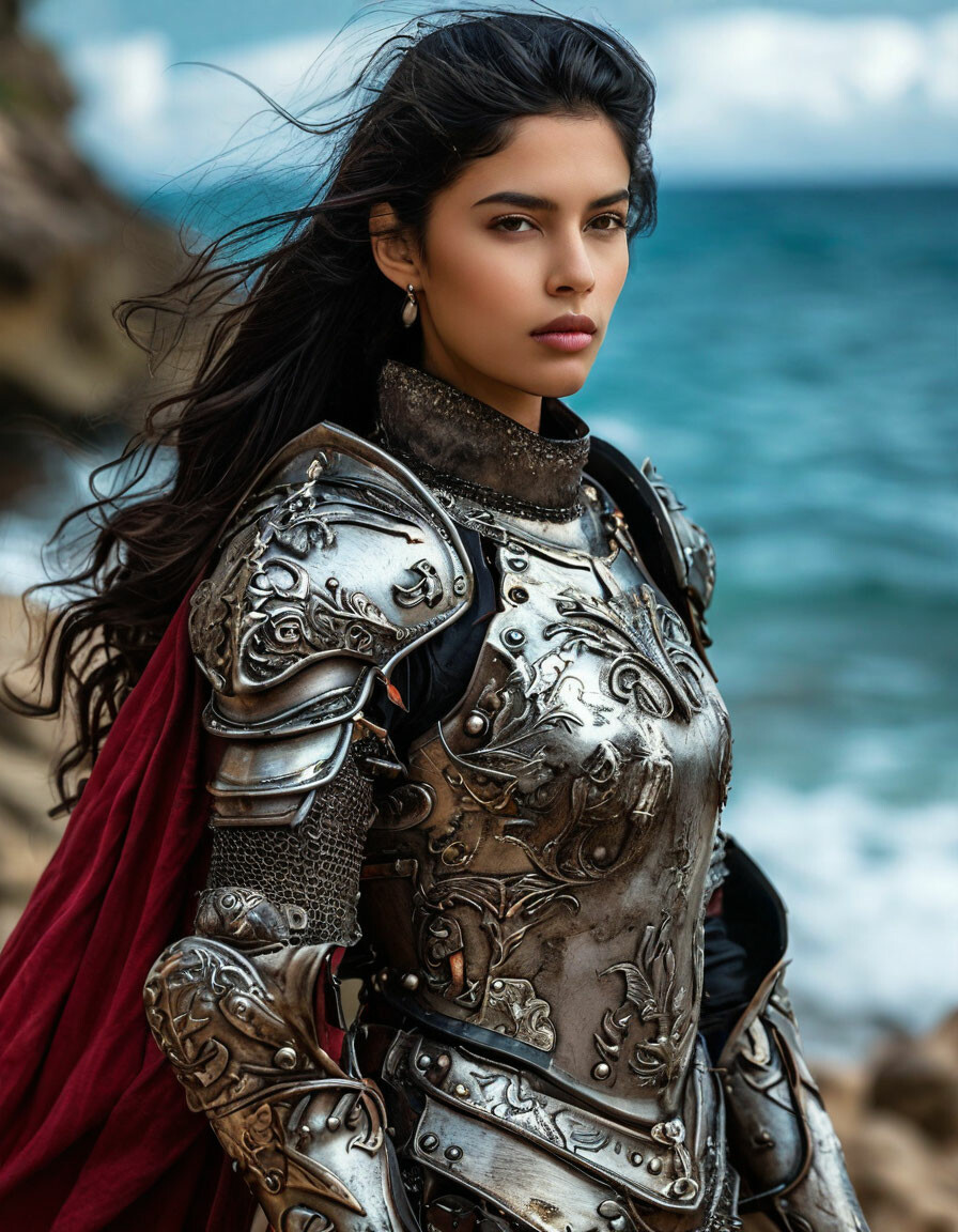 "Incredibly beautiful black-haired Brazilian girl, in fantasy knight's ...