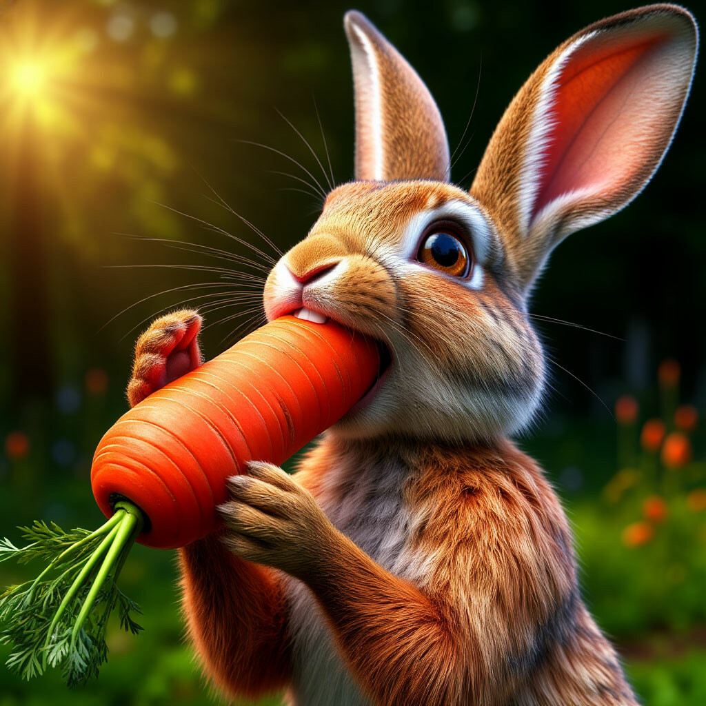 "The hare has raised its head and is trying to swallow a big thick red ...