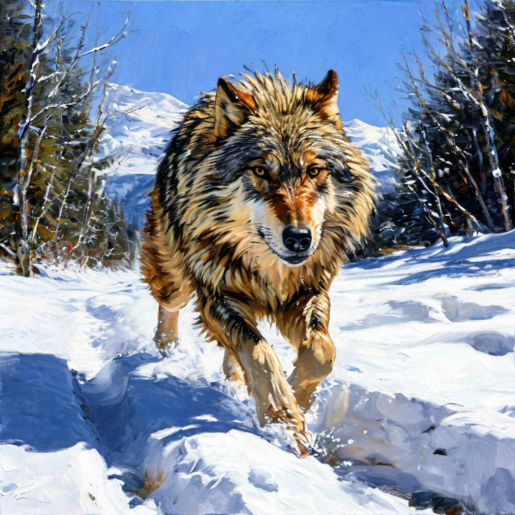 "Woolly wolf Running through the deep snow, paving the way" — image ...