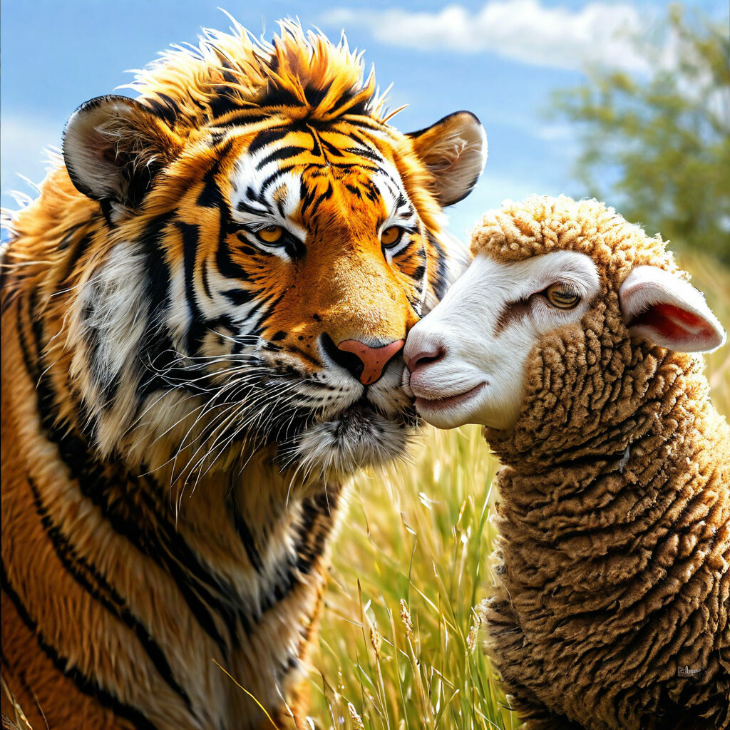 big nose to nose sheep tiger" — image created in Shedevrum