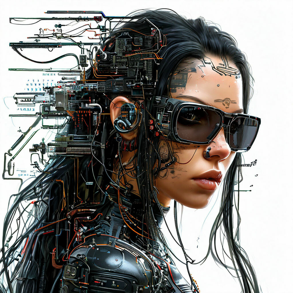 "Cyborg kibran girl with long black …" — image created in Shedevrum