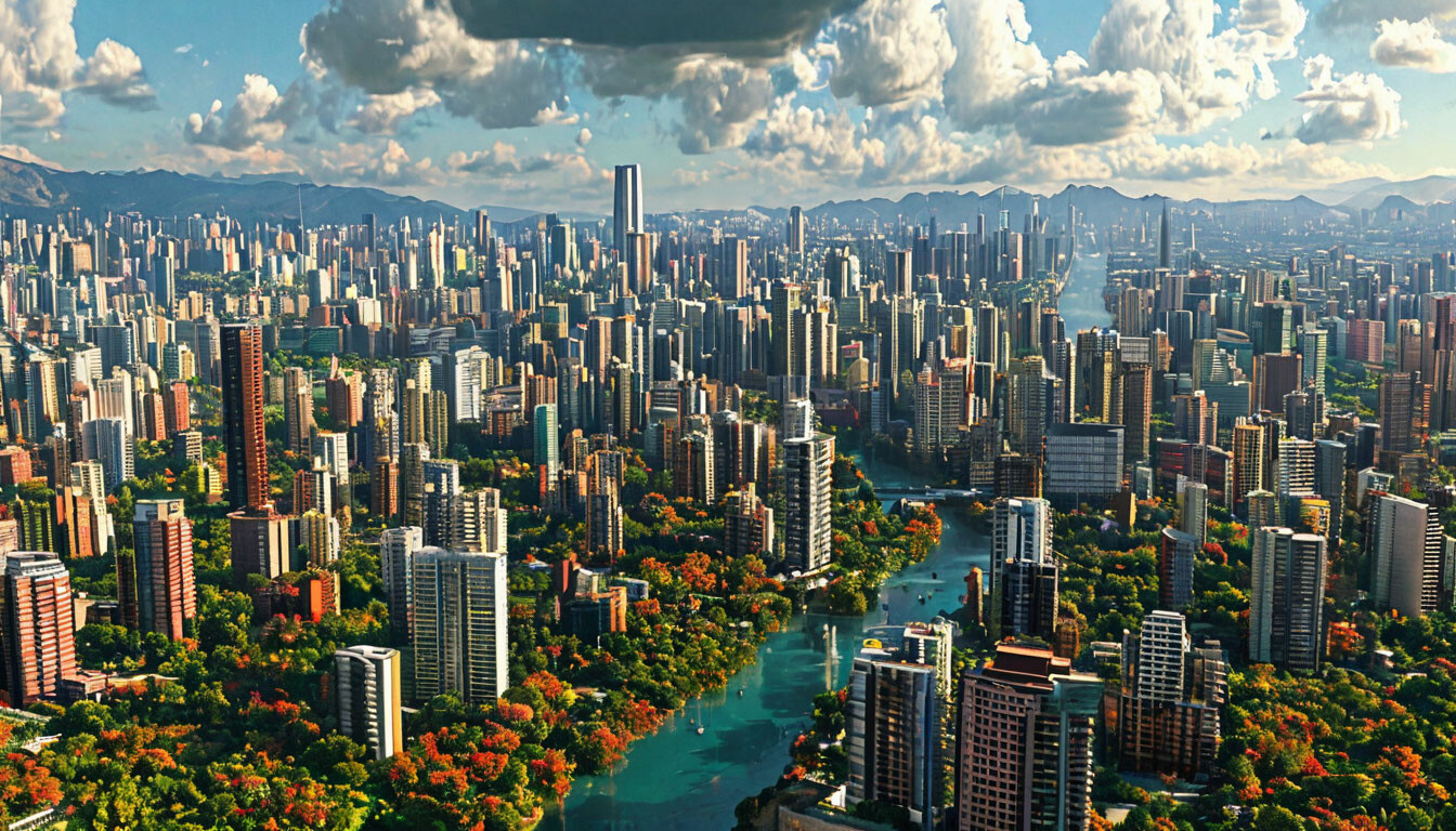 "The modern world is a megalopolis From afar, photorealism" — image ...