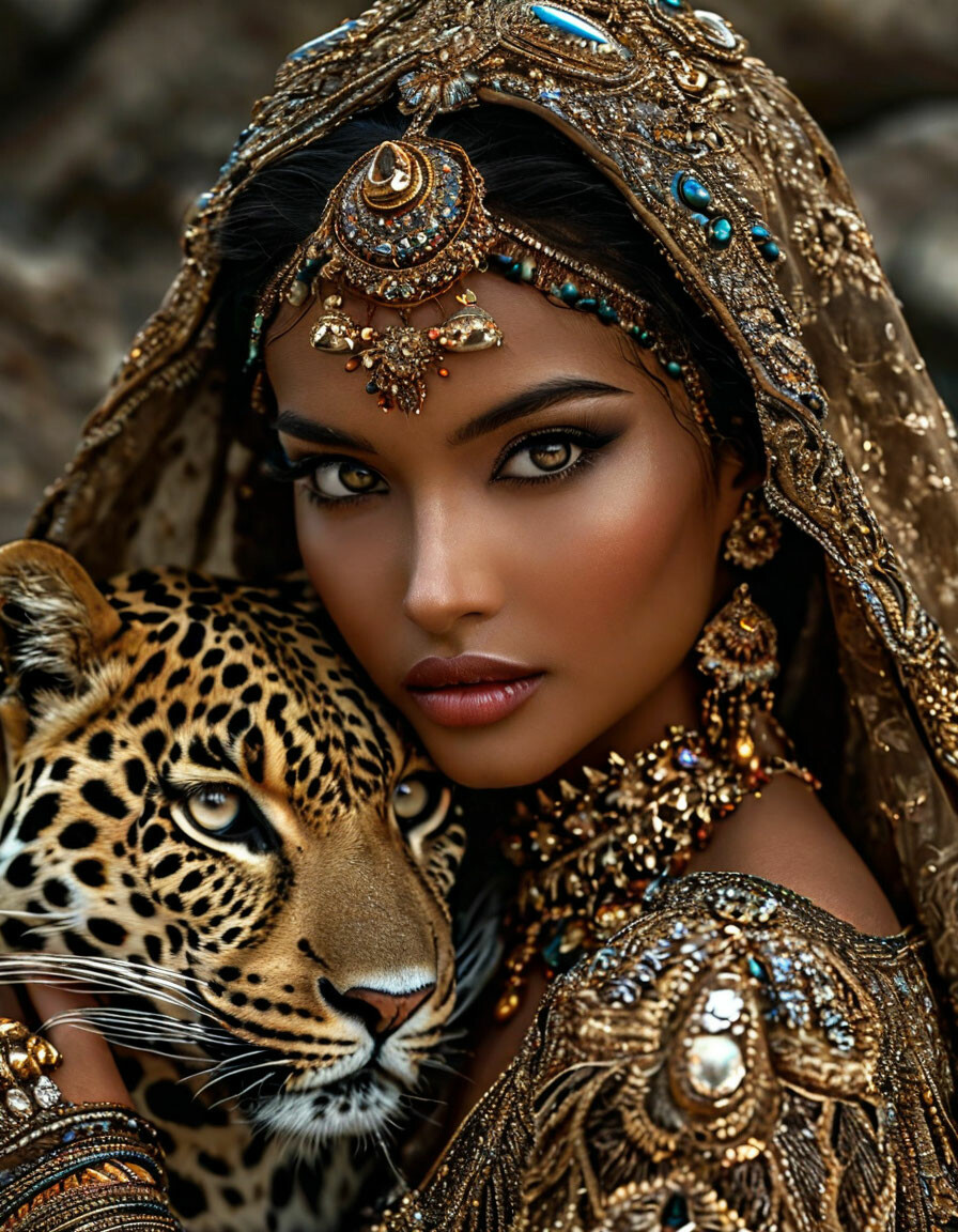 "🧕🐆 Professional photo, a fantastically beautiful oriental woman ...
