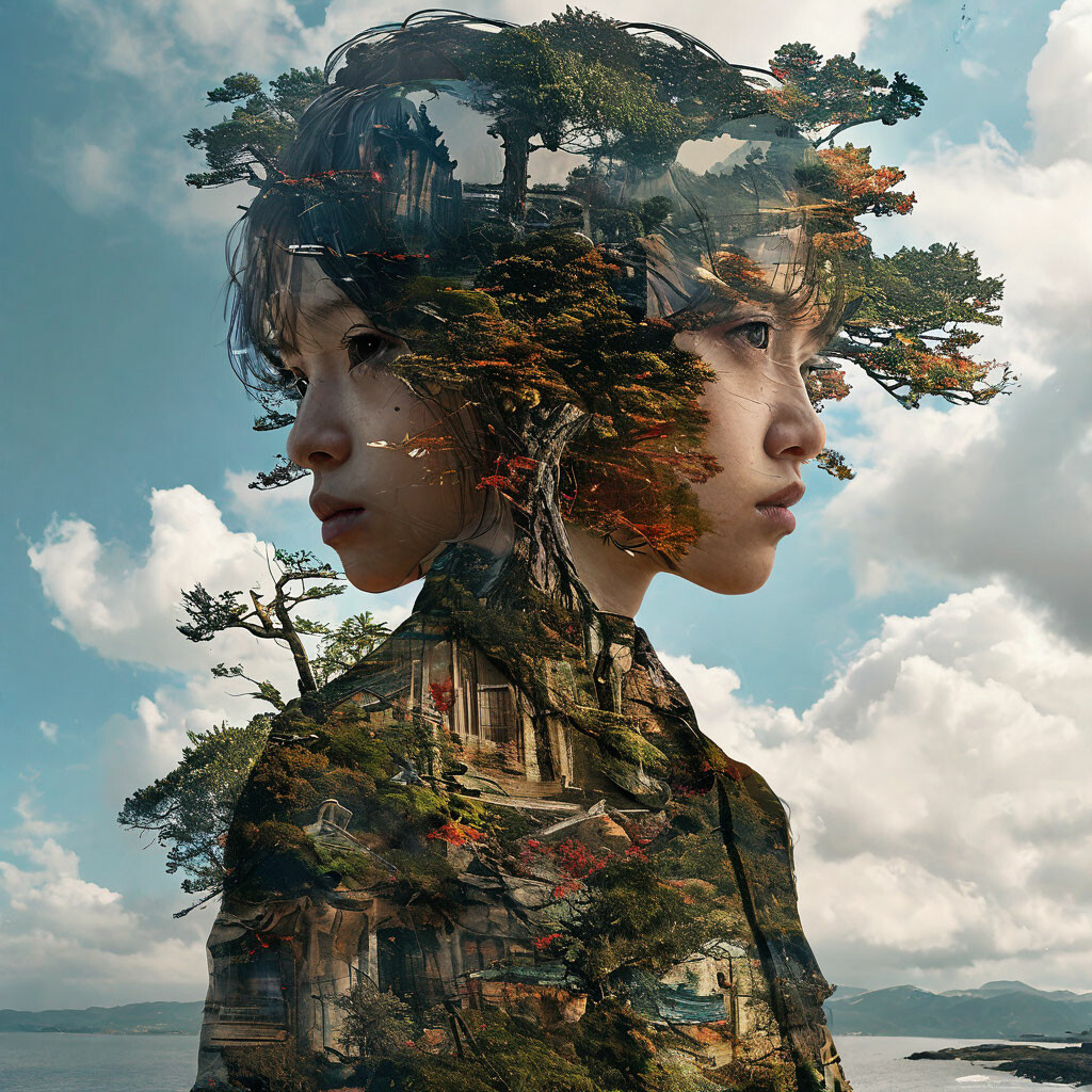 "Issekai double exposure" — image created in Shedevrum