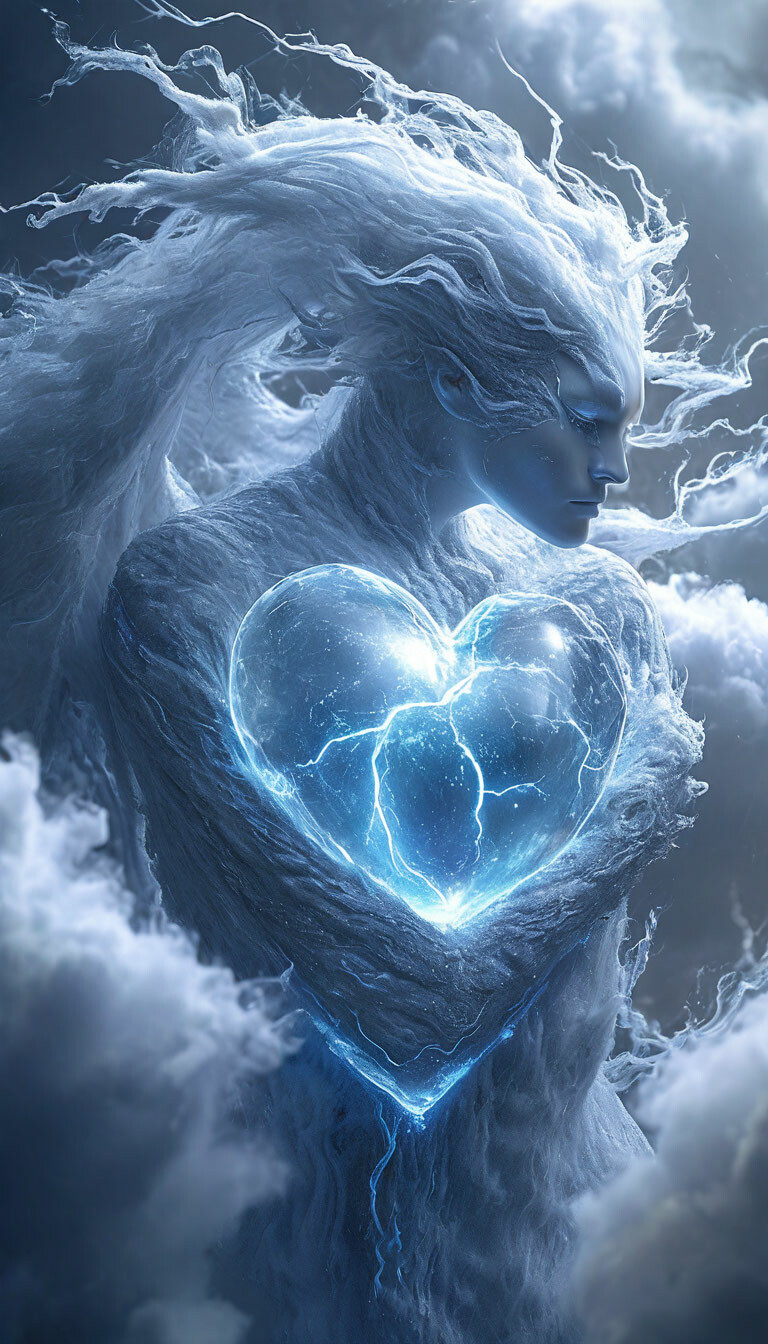 a huge, human-like wind spirit, an air elemental, a beautiful creature ...