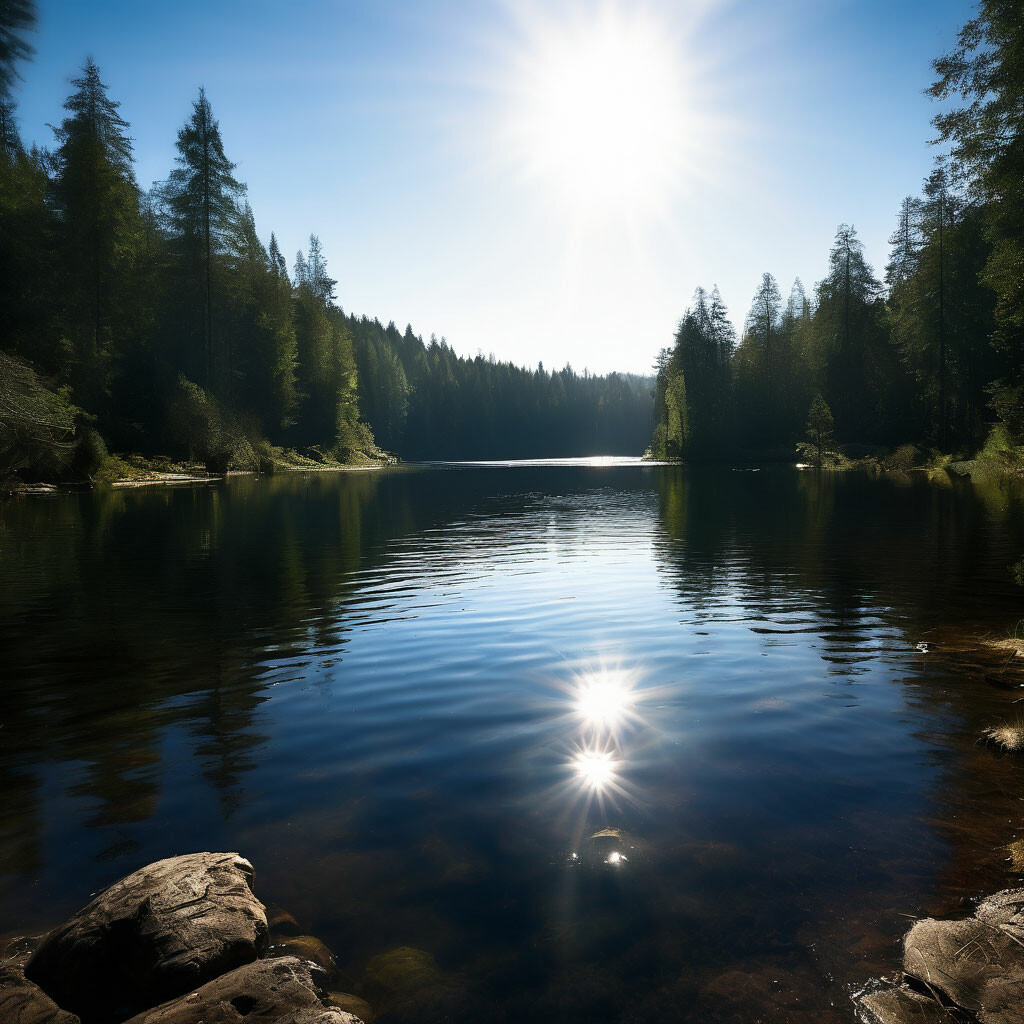 "A large mysterious lake black water …" — image created in Shedevrum