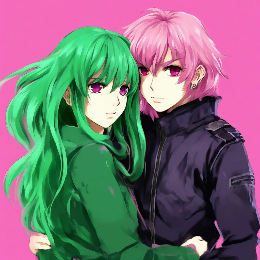 "The Yenta girl with long green hair, …" — image created in Shedevrum