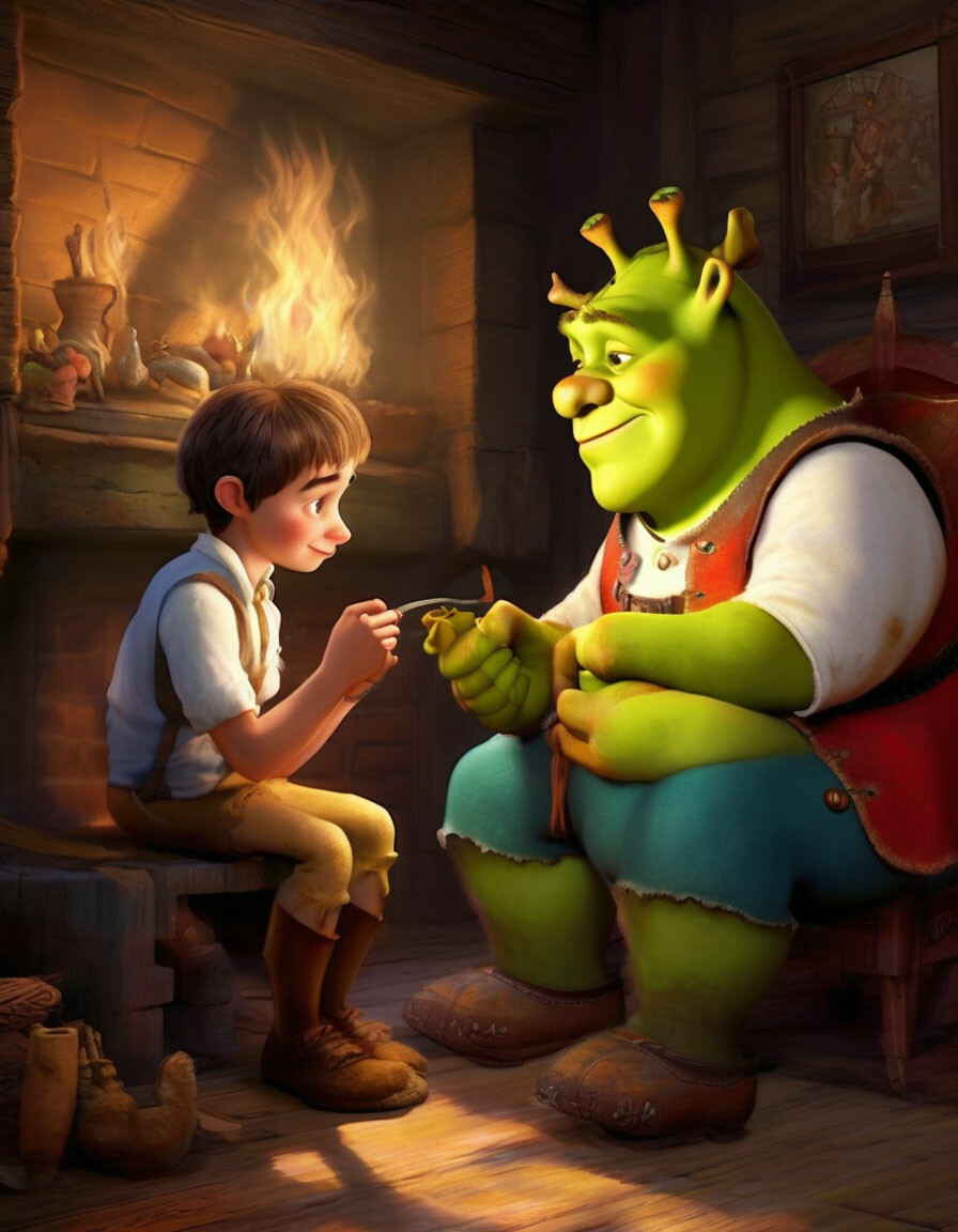 "Long-nosed Pinocchio pours his …" — image created in Shedevrum