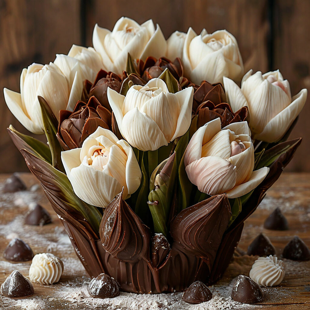 «Шоколадные и зефирные тюльпаны, …» — картинка создана в Шедевруме