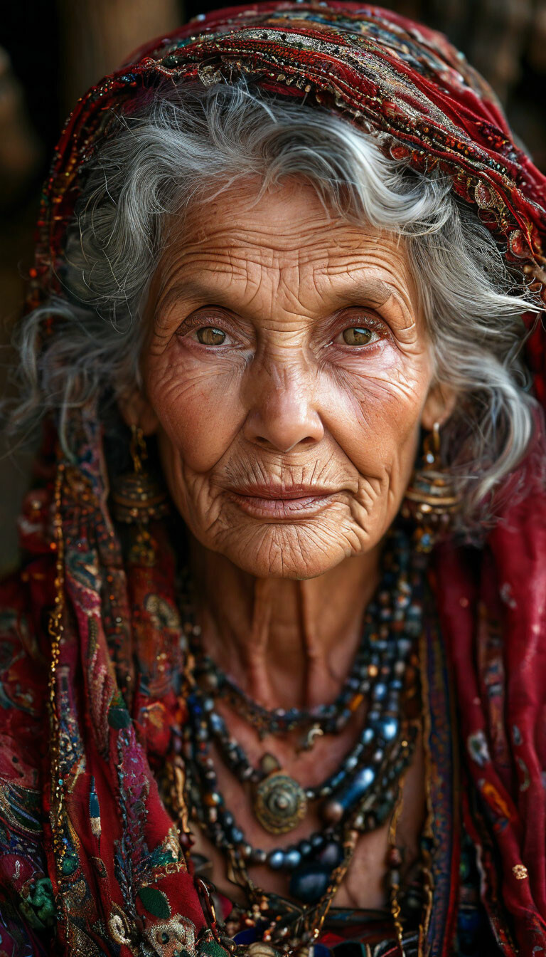 «Старая красивая цыганка, украшения…» — картинка создана в Шедевруме