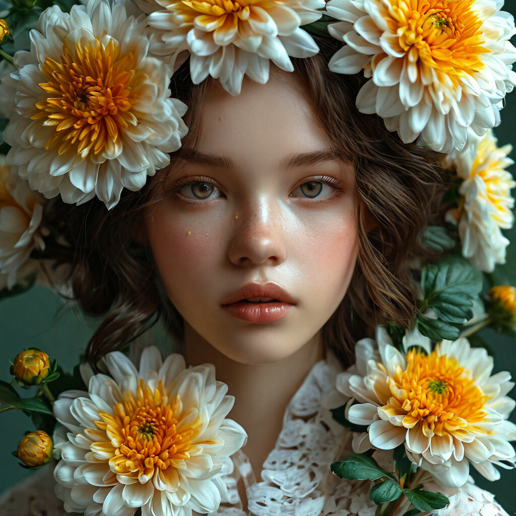 "The chrysanthemum girl realistic, …" — image created in Shedevrum