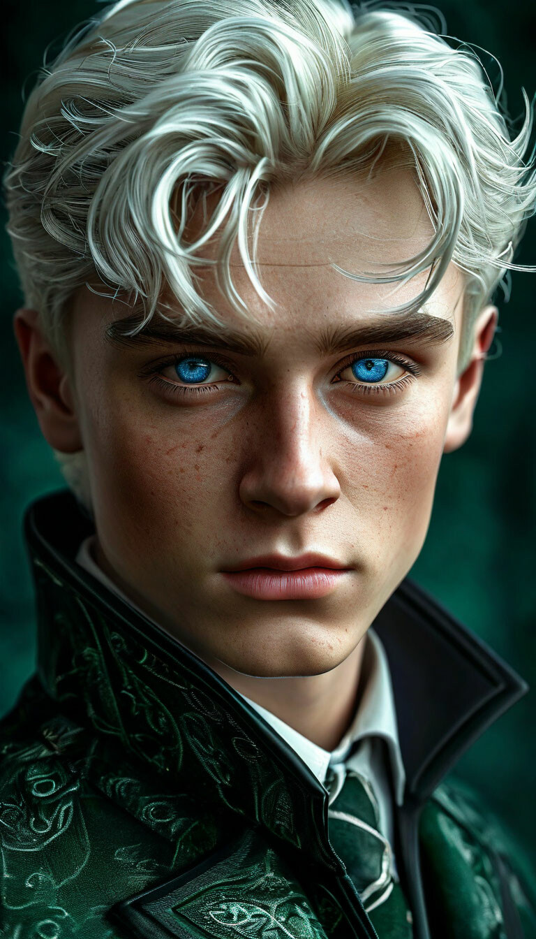 «Art Photorealism, colors black green and silver, Draco Malfoy blue ...
