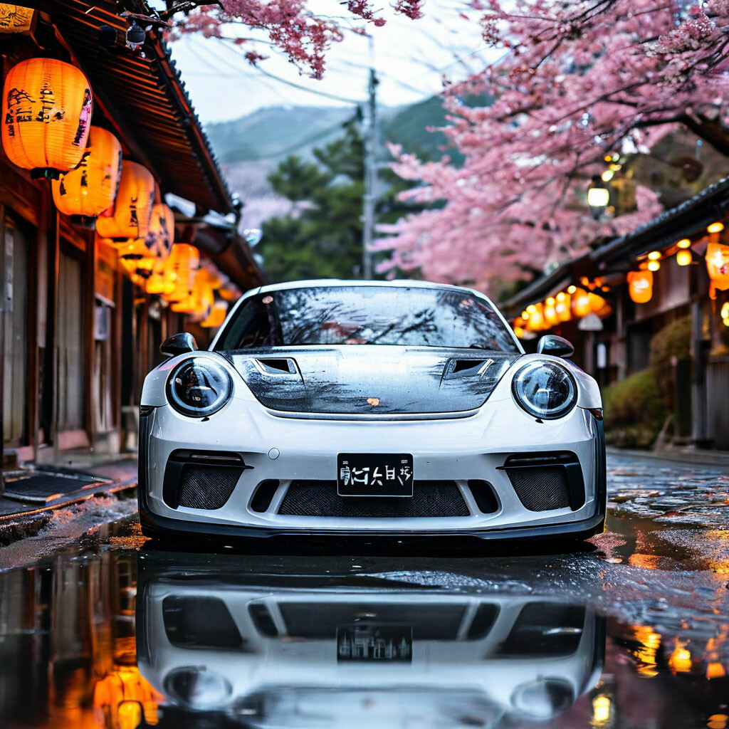 "In Japan, after the rain, white porshe,sport tuning,brabus,mansory ...