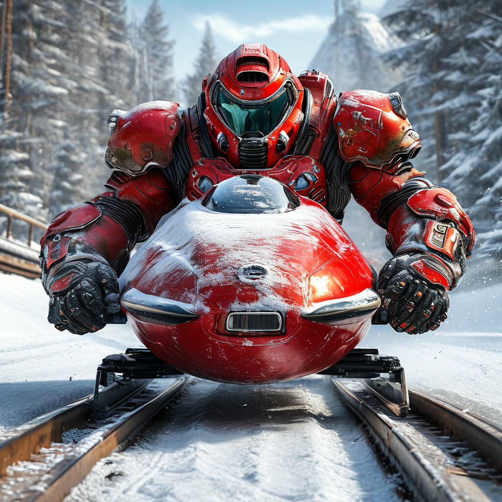 "Doomslayer bobsleigh, beautiful, realistic, 4k, professional photo ...