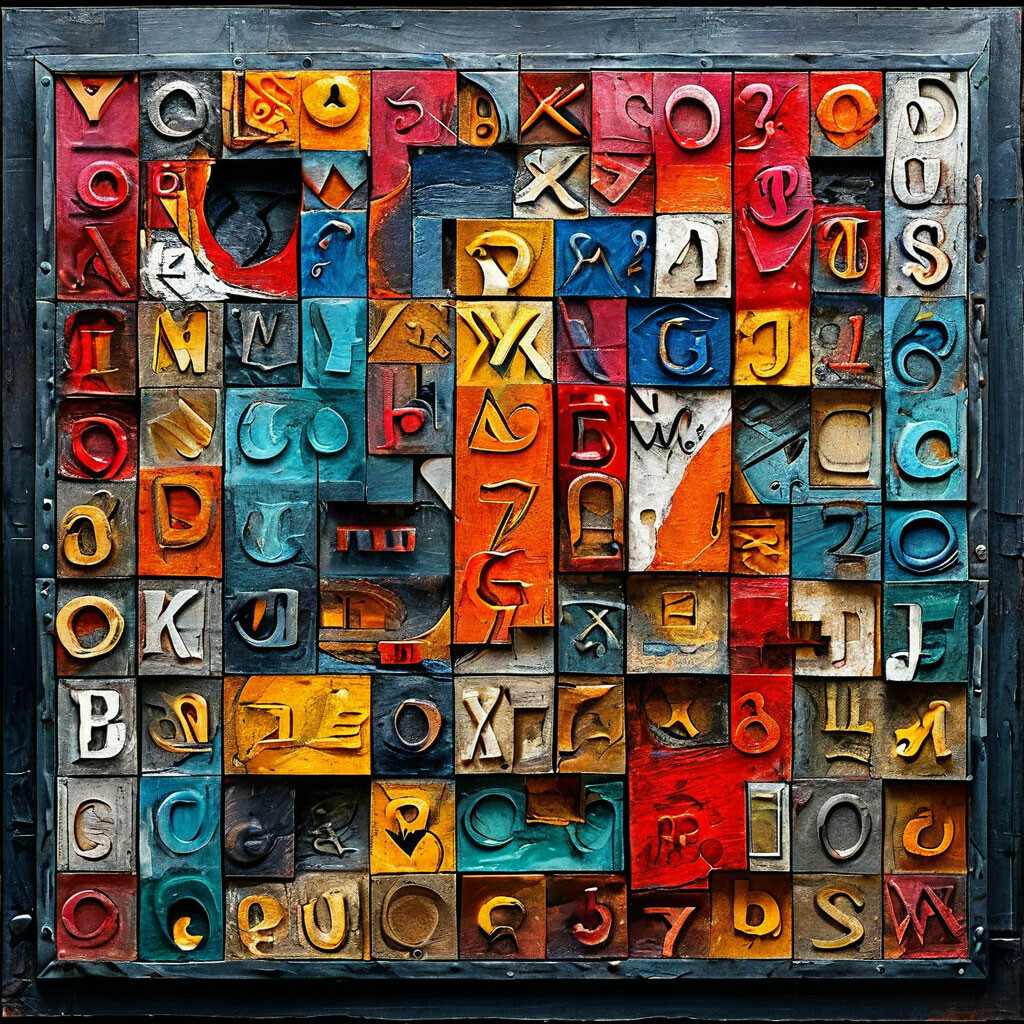 "An asymmetric geometric composition consisting of letters of the ...
